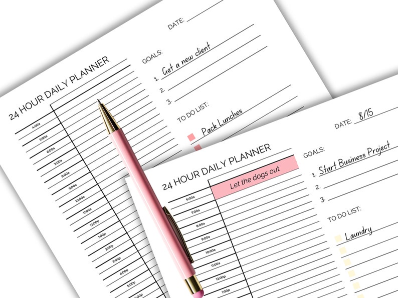 24 Hour Daily Planner Printable. Use as a Daily Schedule. Great as a ...