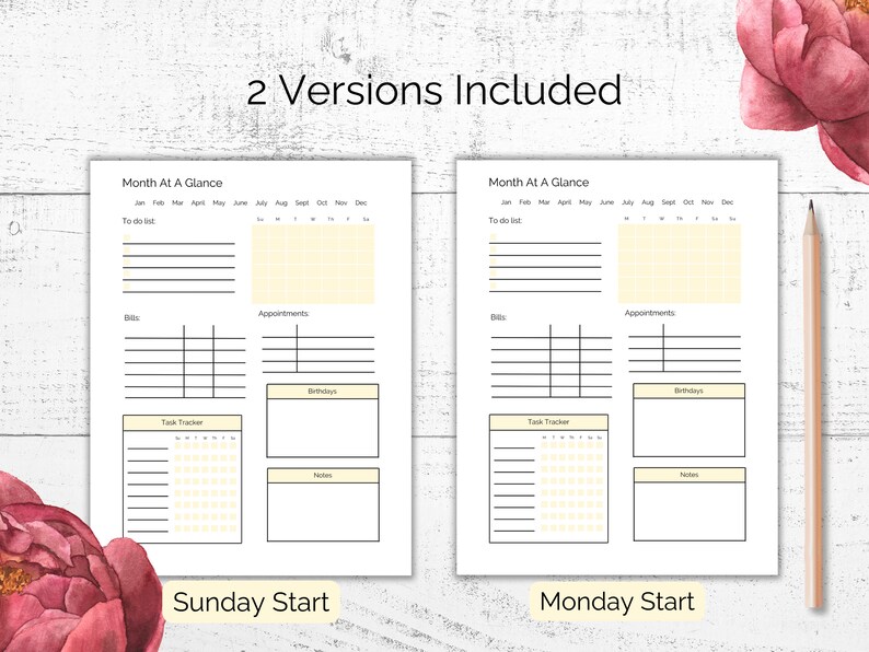 Month at a Glance Planner Printable. Undated. PDF Includes a | Etsy