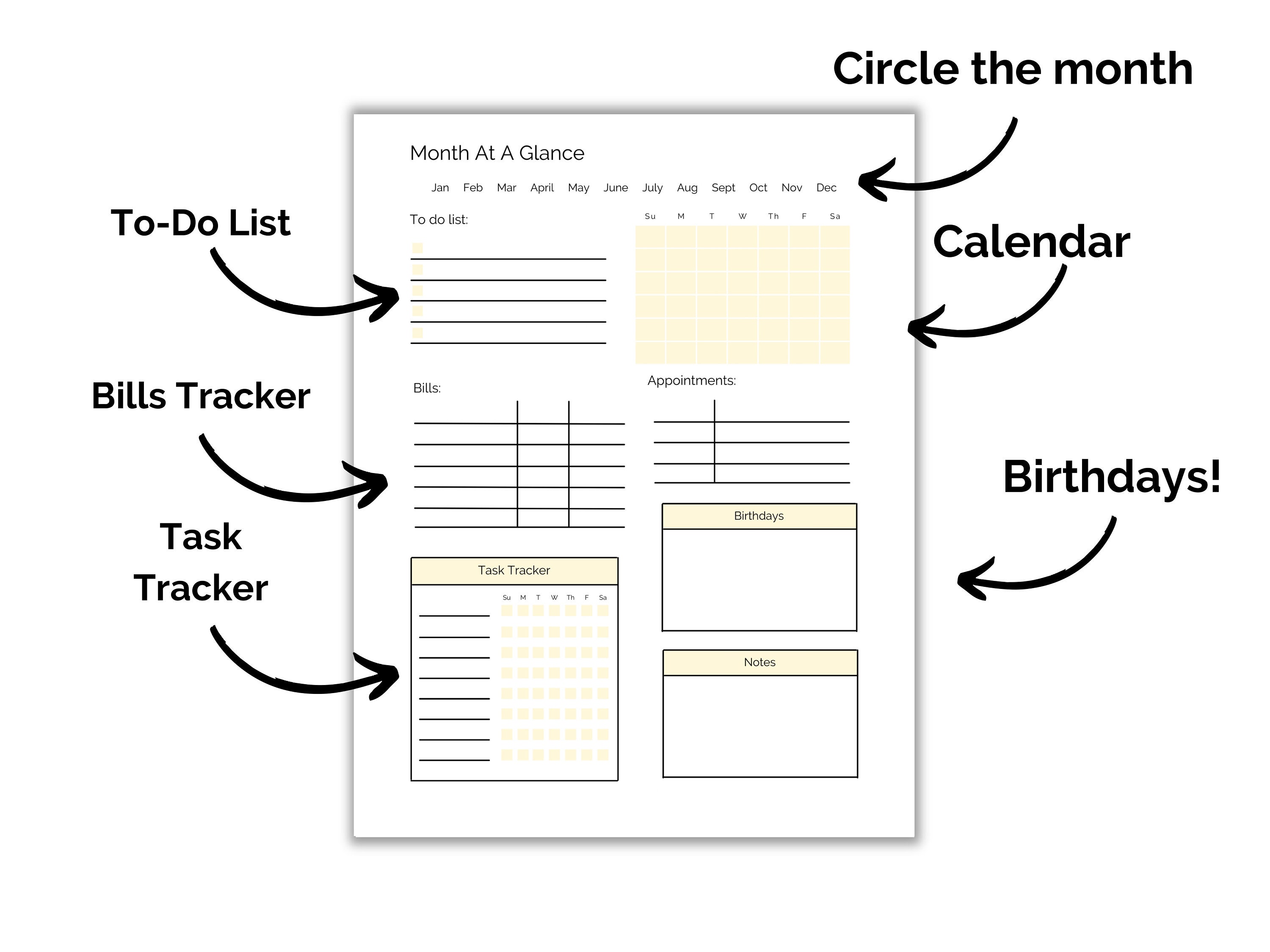 Month at a Glance Planner Printable. Undated. PDF Includes a to Do List ...