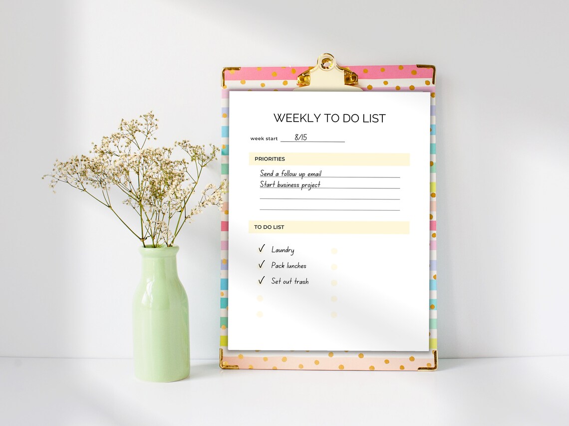 Weekly Planner Printable. Weekly to Do List Style. Use It as a Simple ...
