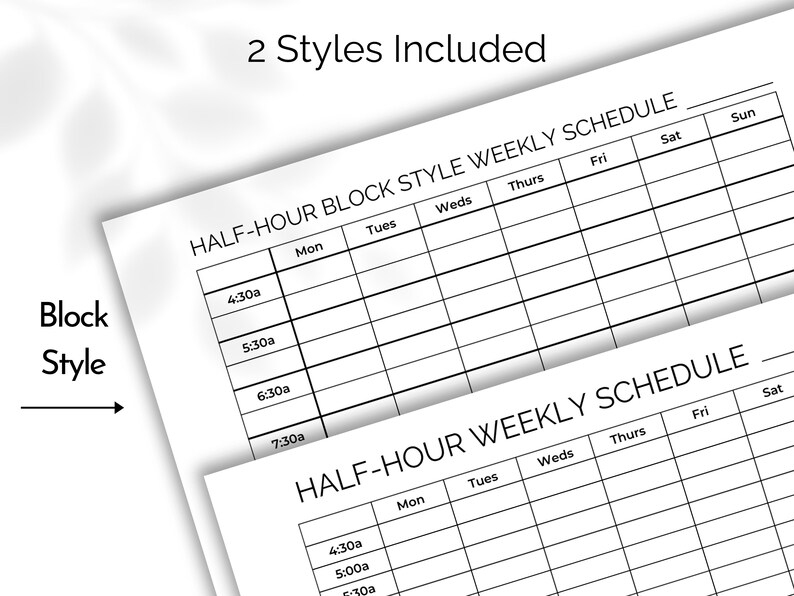 Half Hour Weekly Planner. Block Style Schedule Included. Plot Out Your ...