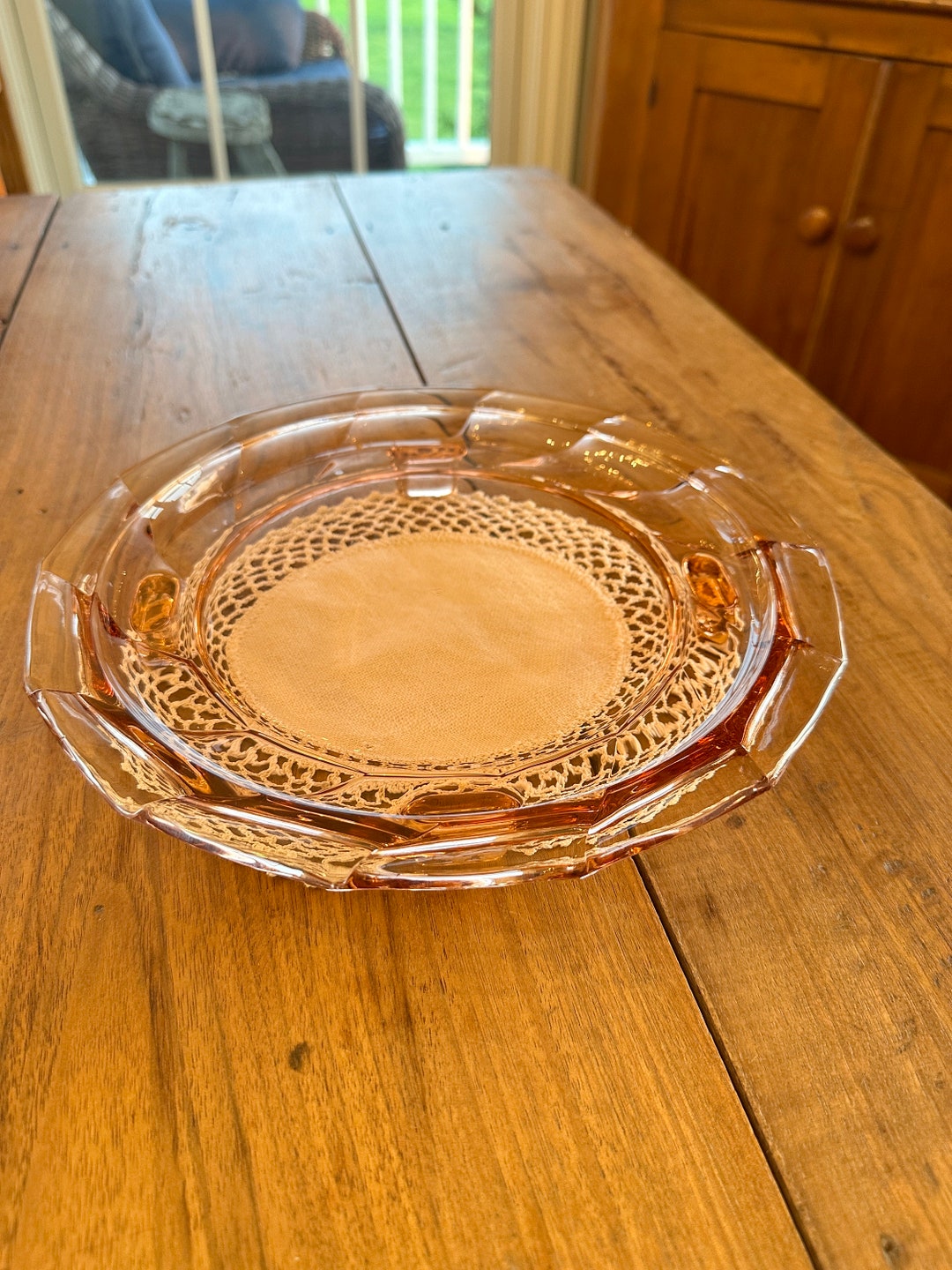 Antique Heisey Glass Footed Plate, Flamingo Color, Twist Pattern, 10 ...