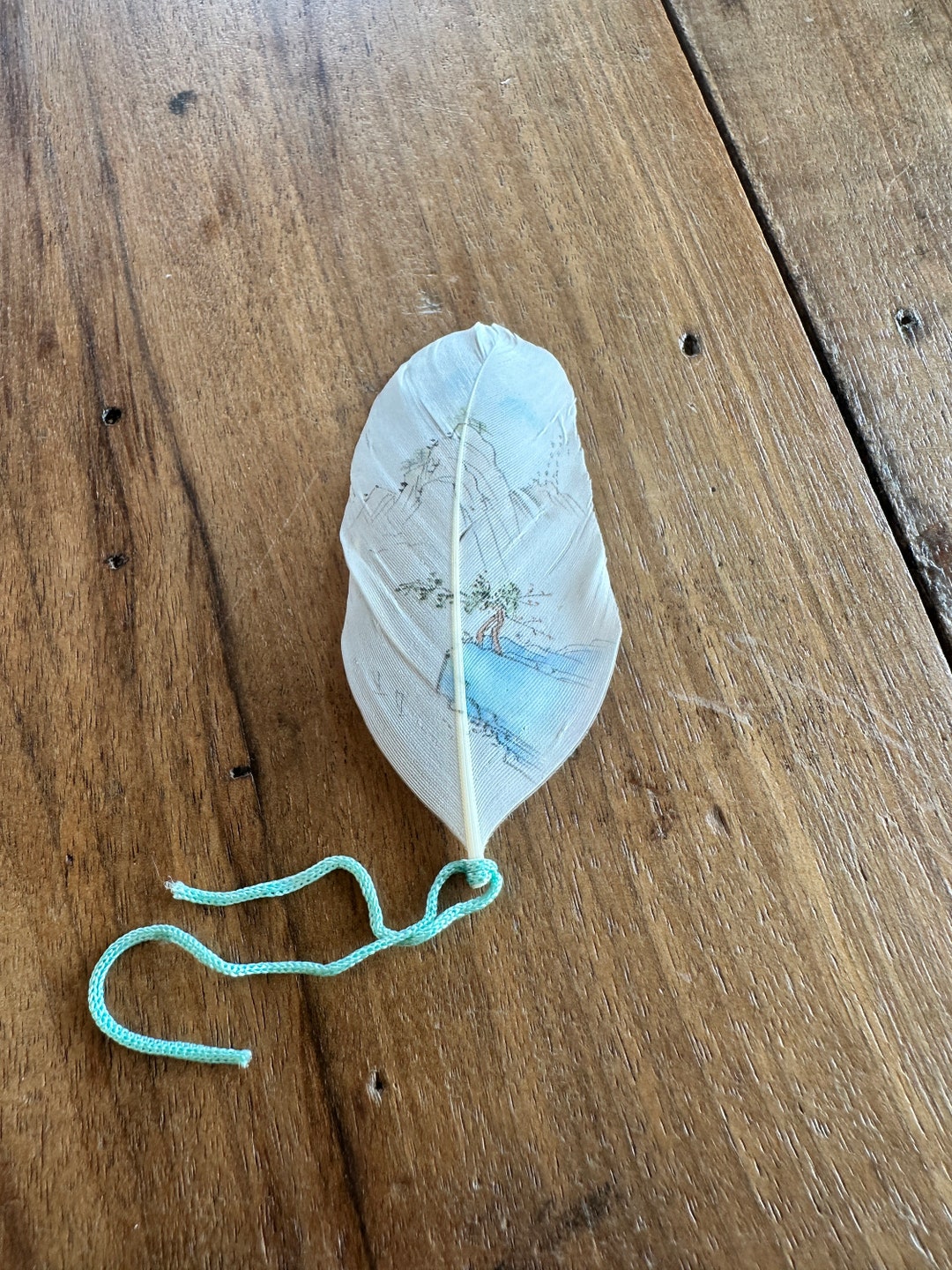 Vintage Painted Feather, Nature Scene, Mountain, White Feather ...