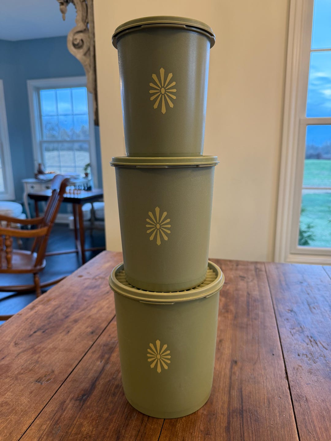 Vintage Tupperware Canister Set, Avocado Green, Sunburst, Set of Three ...