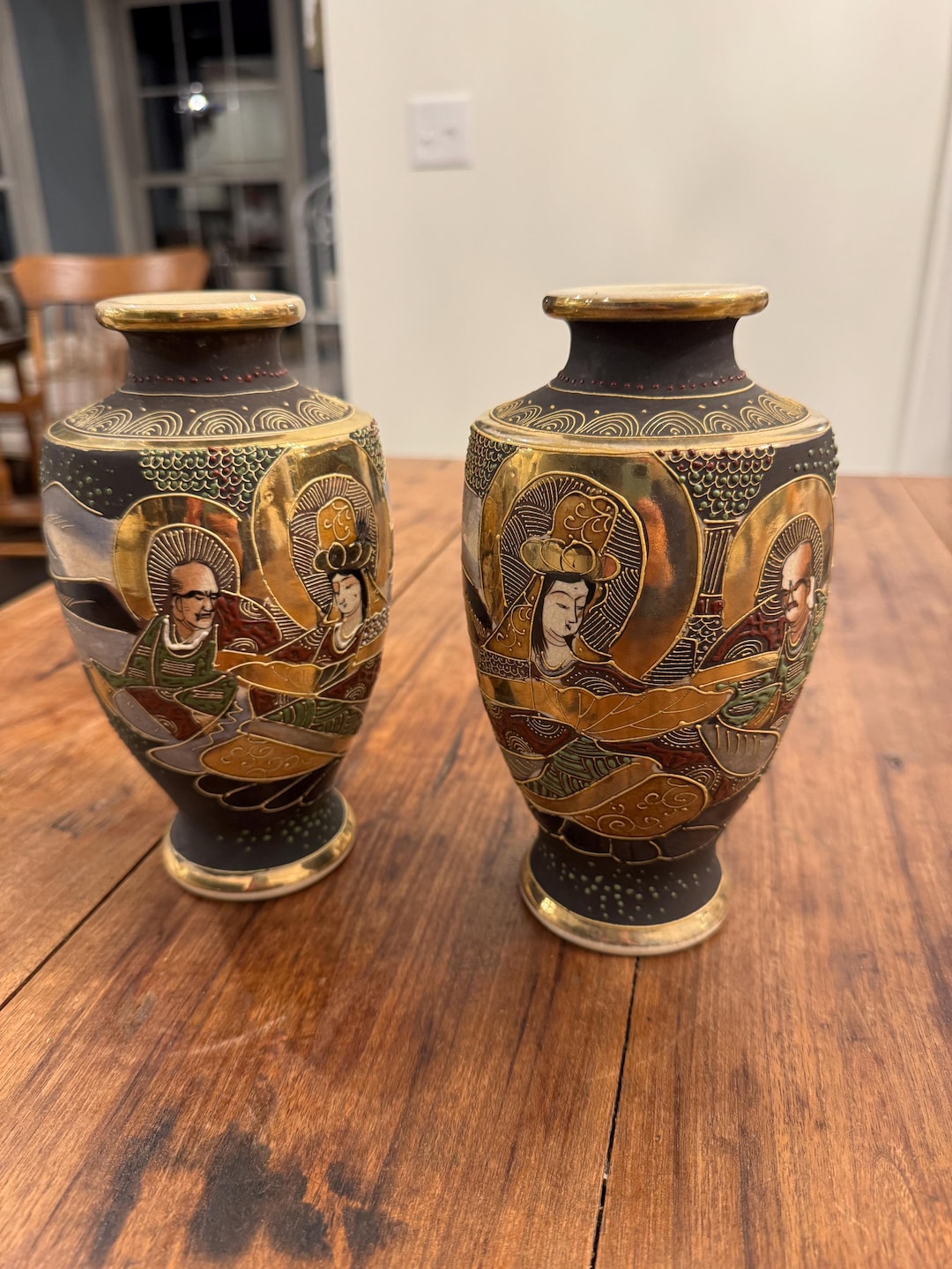 Vintage Japanese Satsuma Vases, Hand-painted Vases, Set of 2, Matching ...