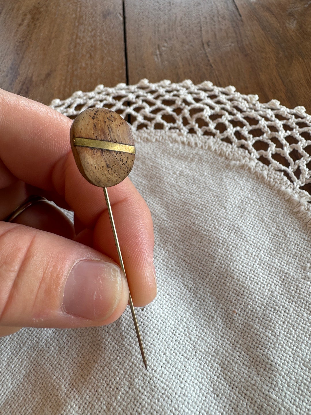 Vintage Wooden Bar Pin, Wood With Inlaid Gold, Gold Metal Bar Pin ...