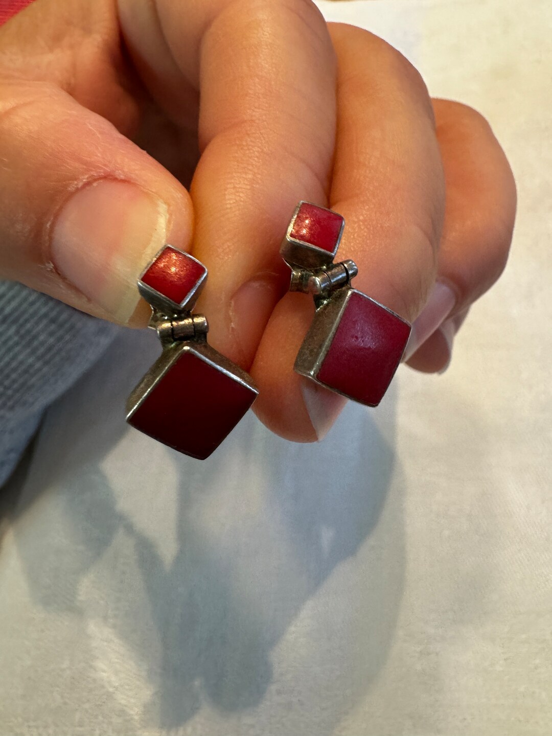 Vintage Red Stone and Sterling Silver Earrings, Drop Earrings, Diamond ...