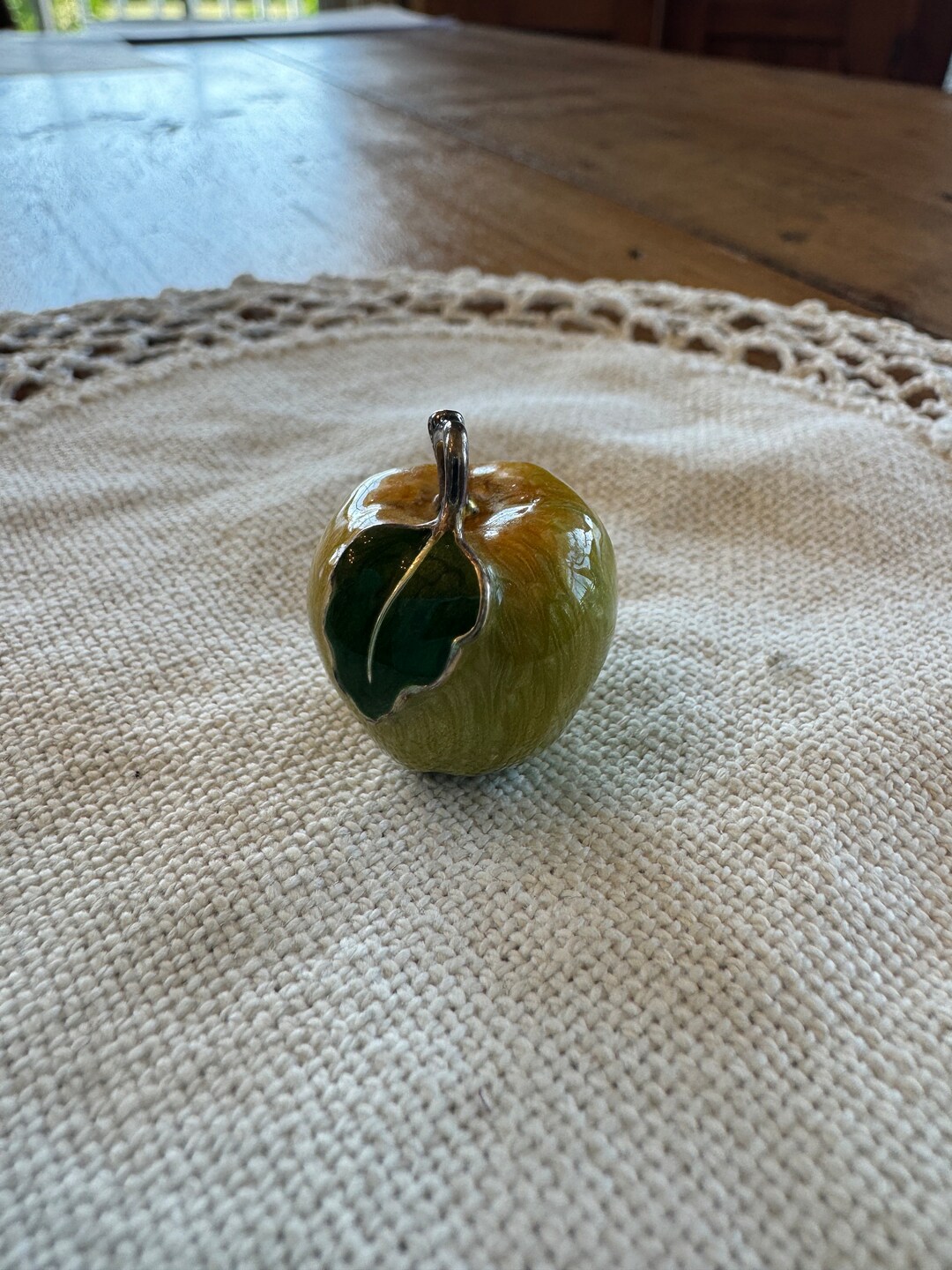 Vintage Apple Pendant, Green Apple, Sterling Silver, Enamel, Pendant ...