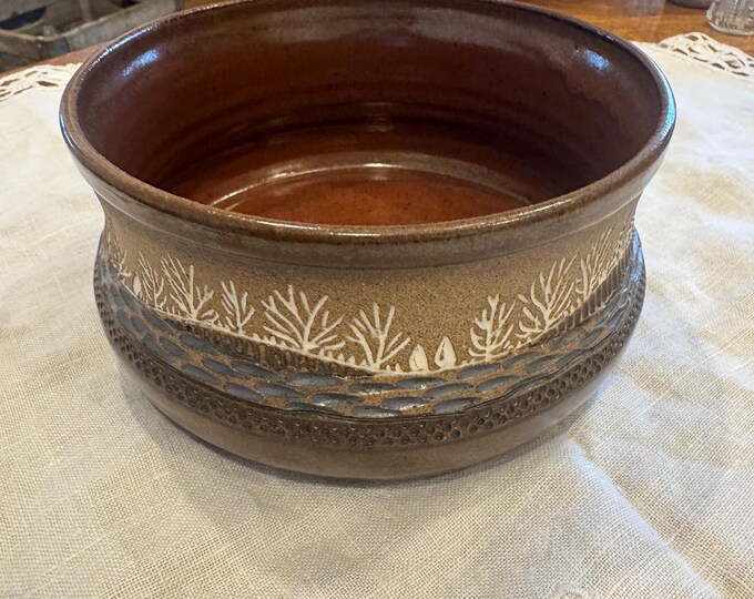 Vintage Handmade Lederer Pottery Bowl, Ron Lederer, Carved, Forest ...