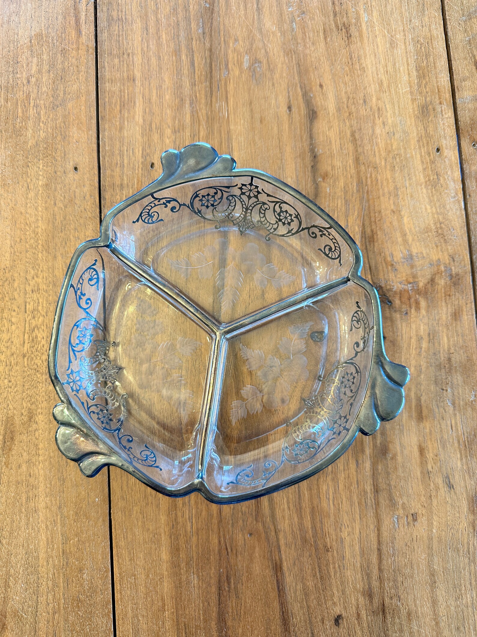 Antique Heisey Glass Empress Relish, Three Part Relish, Clear, Silver ...