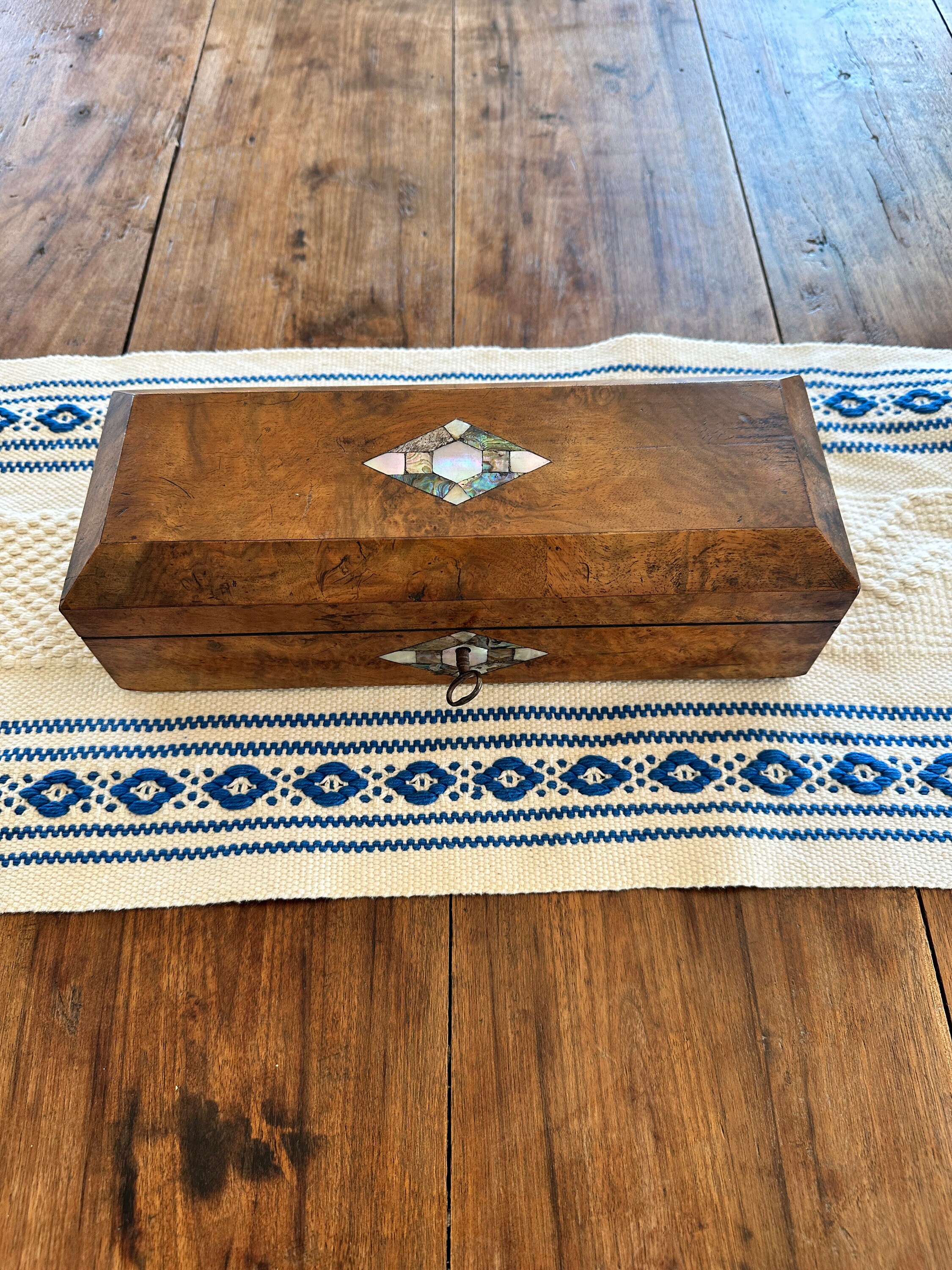 Antique Wood and Mother of Pearl Jewelry Box, Inlaid Mother of Pearl ...