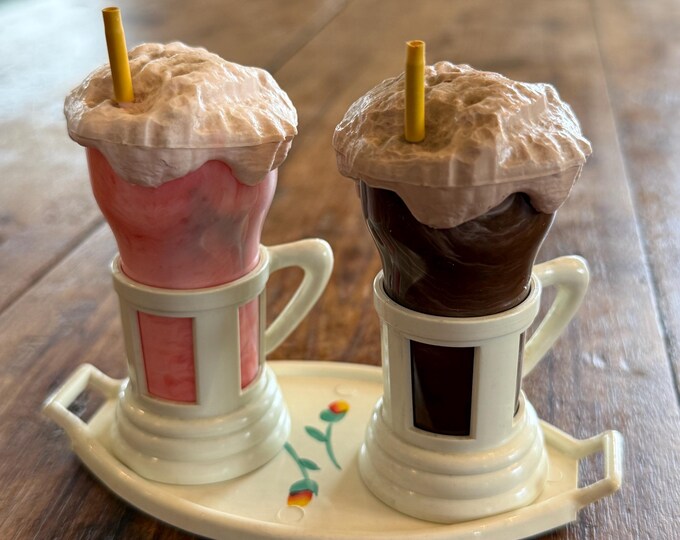 Vintage Milkshake Salt and Pepper, Plastic, Chocolate and Strawberry ...