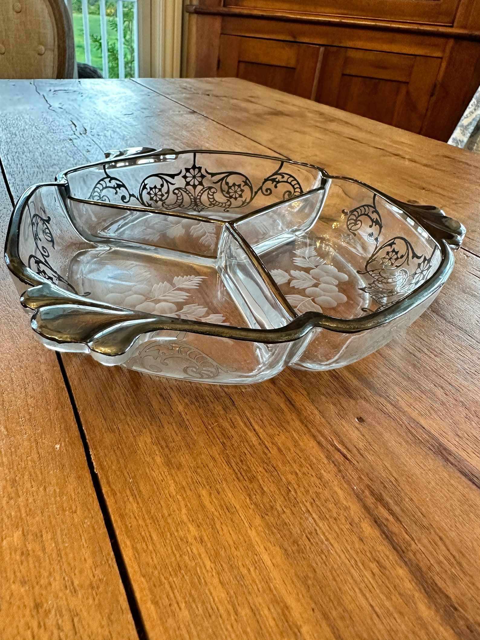 Antique Heisey Glass Empress Relish, Three Part Relish, Clear, Silver ...