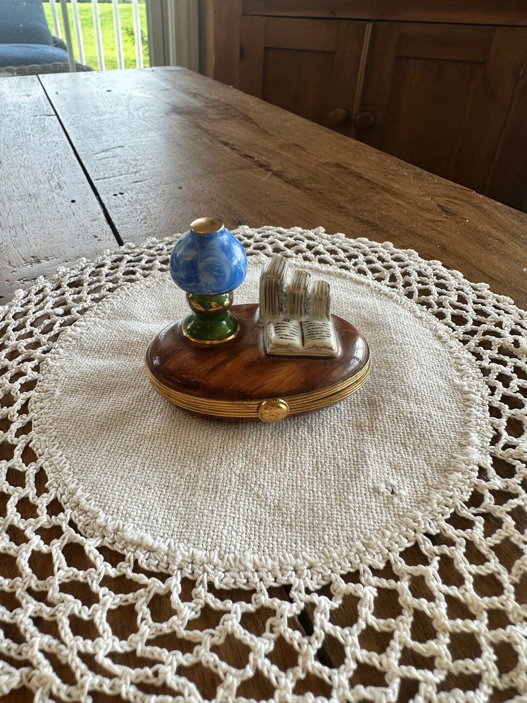 Vintage Office Desk Limoges, Globe Lamp and Books, Hand Painted ...