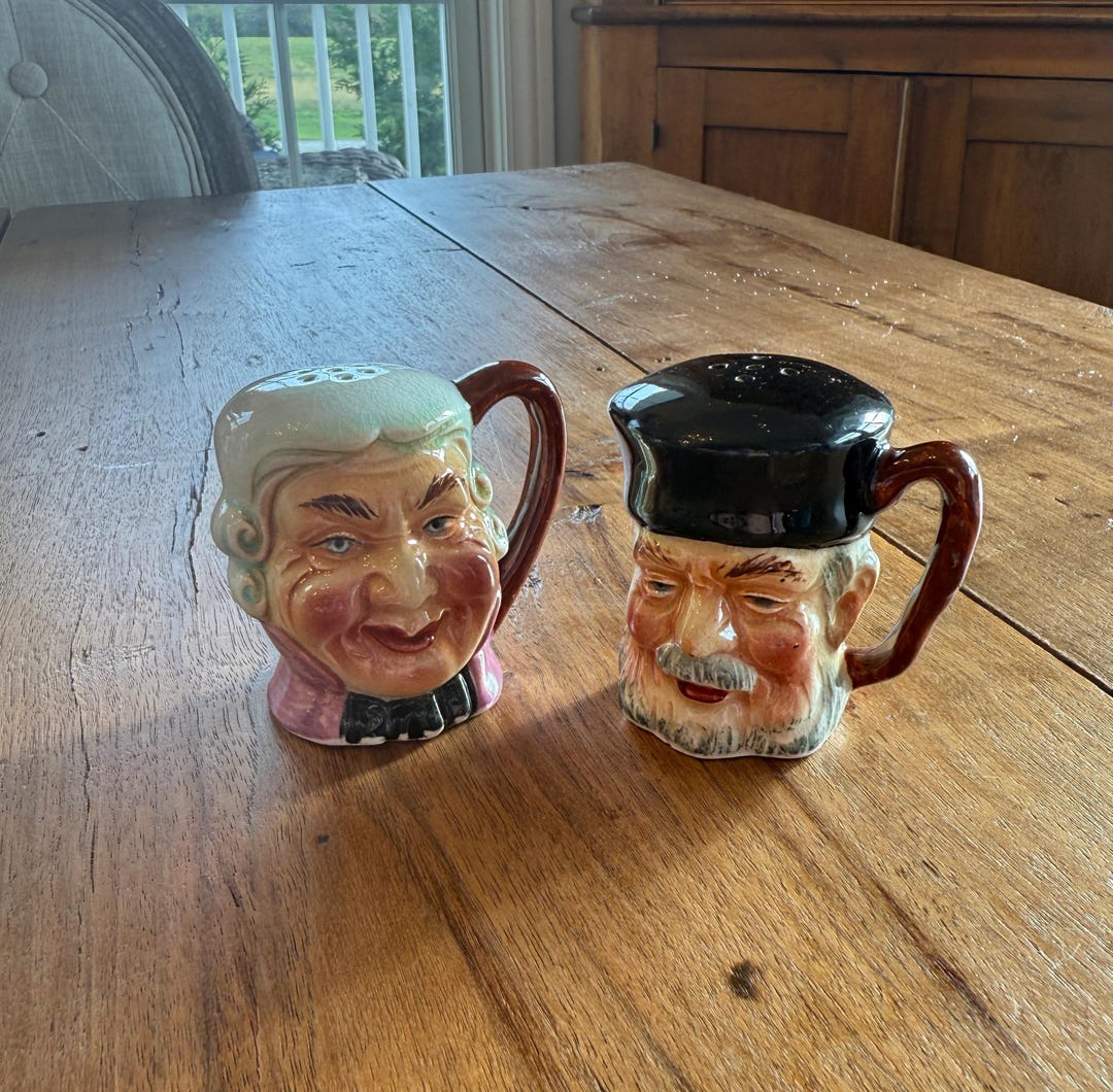 Vintage Toby Man Face Salt and Pepper Shakers, Men Bust, Wood Appearing ...