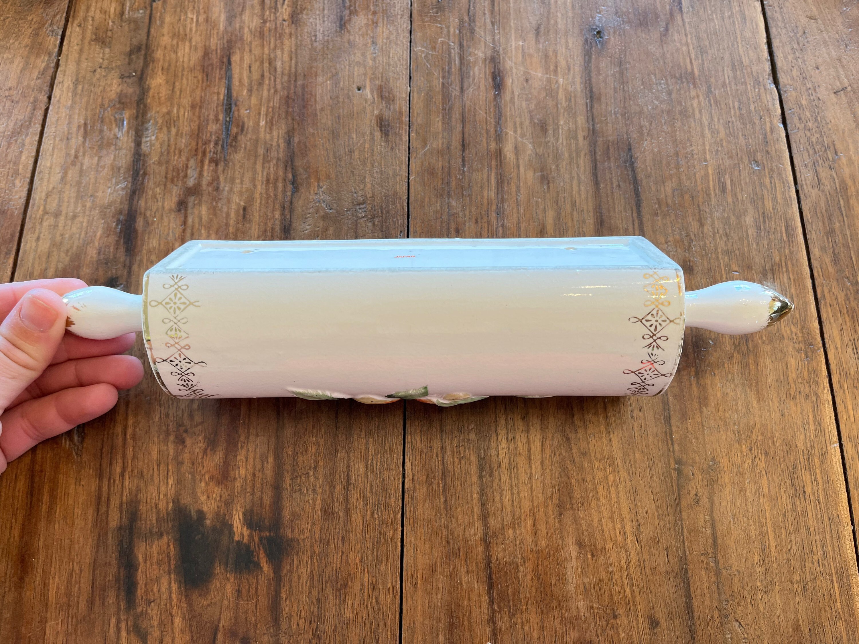 Antique Ceramic Rolling Pin Wall Decor, Recipe Card Holder, White W ...