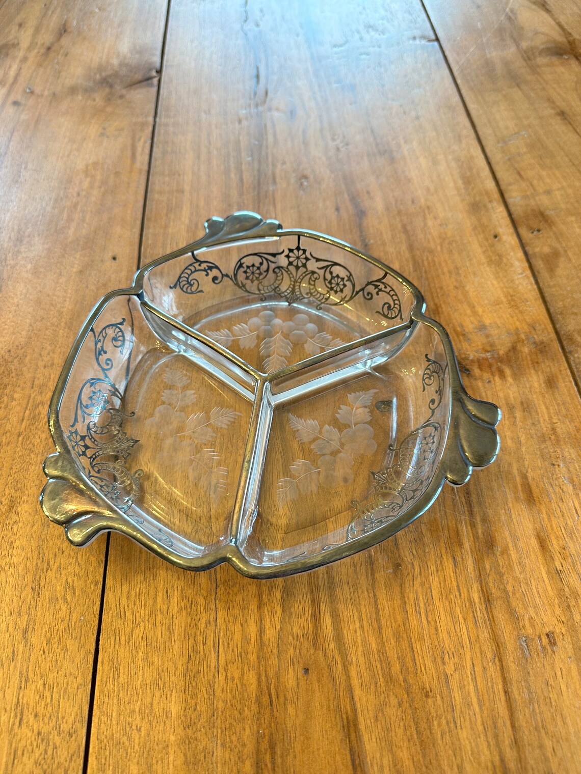 Antique Heisey Glass Empress Relish, Three Part Relish, Clear, Silver ...