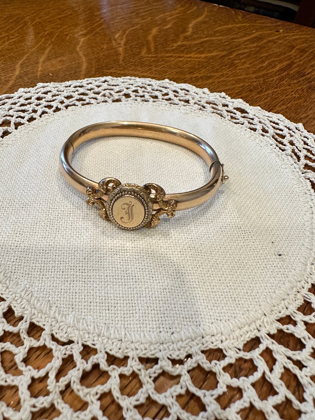 Antique 12 Karat Gold Bangle Locket With Letter t, Bangle, Locket ...