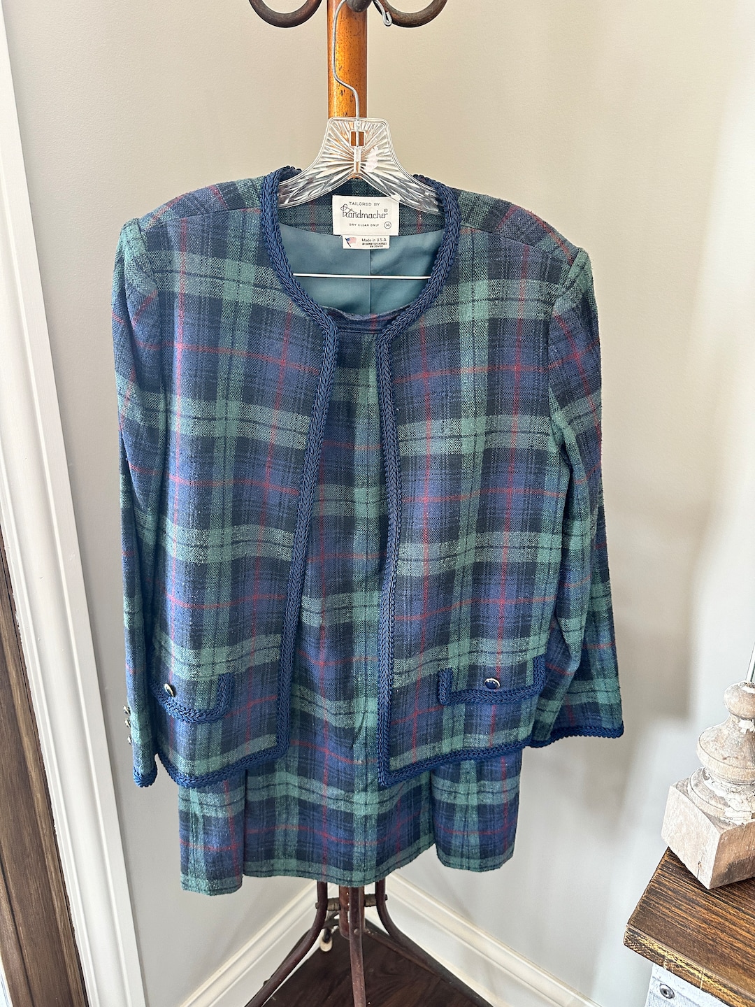 Women’s Vintage Handmacher Tailored Suit Jacket and Skirt Set, Navy and ...