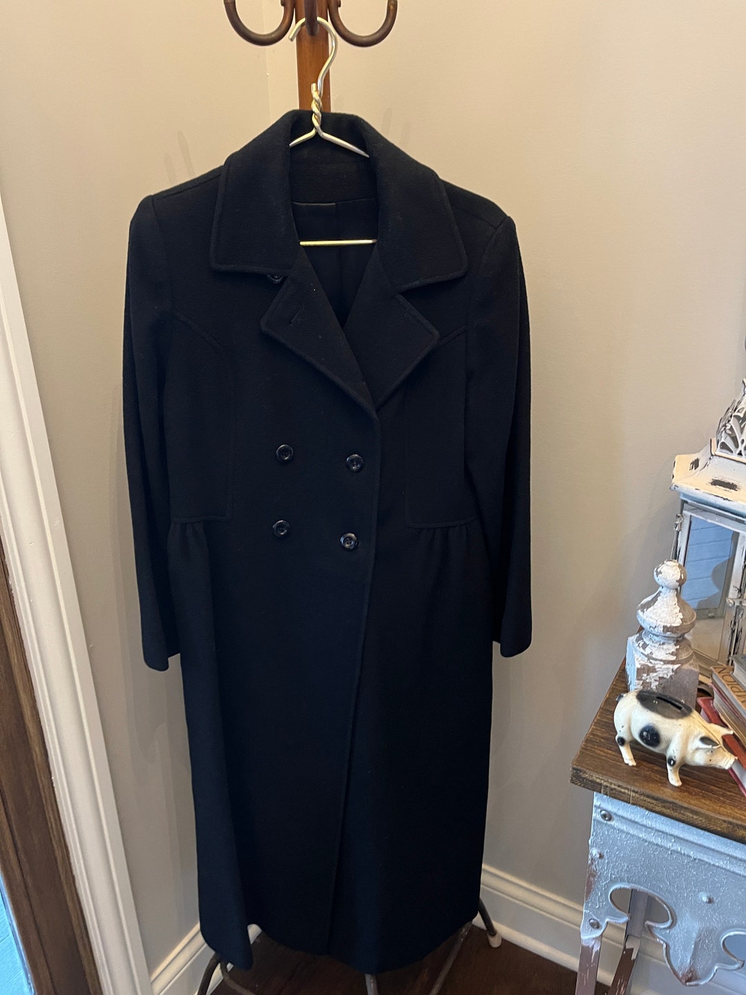 Vintage Women’s Fleurette Wool Coat, Black, Forstmann Merino Wool, Full ...