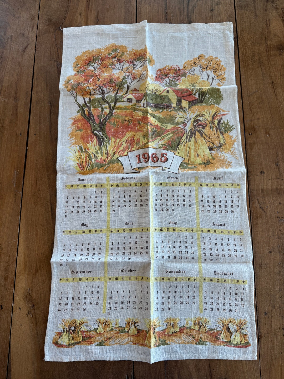 Vintage Fall Calendar Tea Towel, 1965, Fall Harvest, Autumn Trees ...
