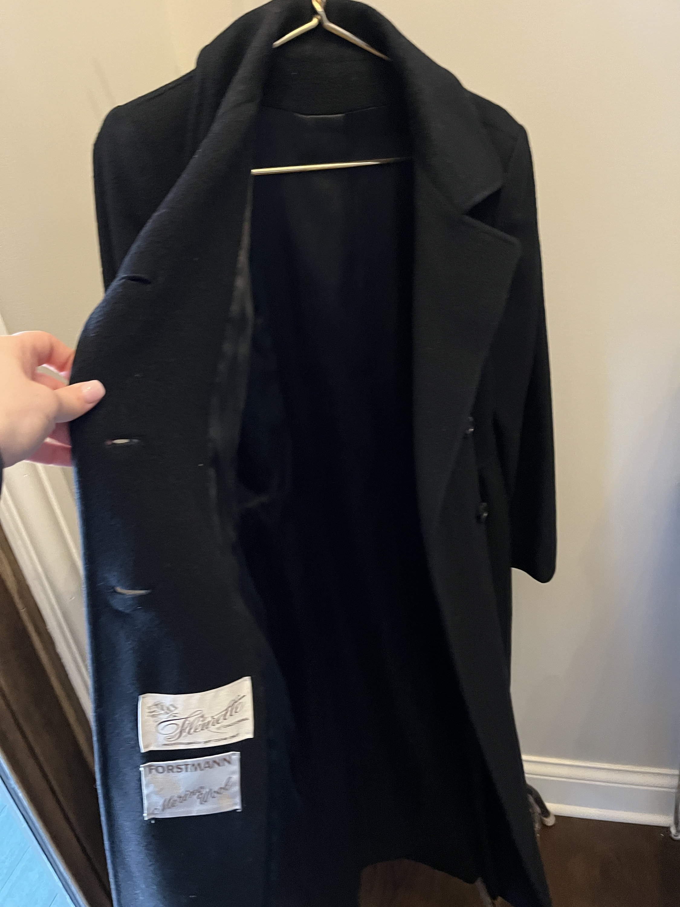 Vintage Womens Fleurette Wool Coat, Black, Forstmann Merino Wool, Full ...