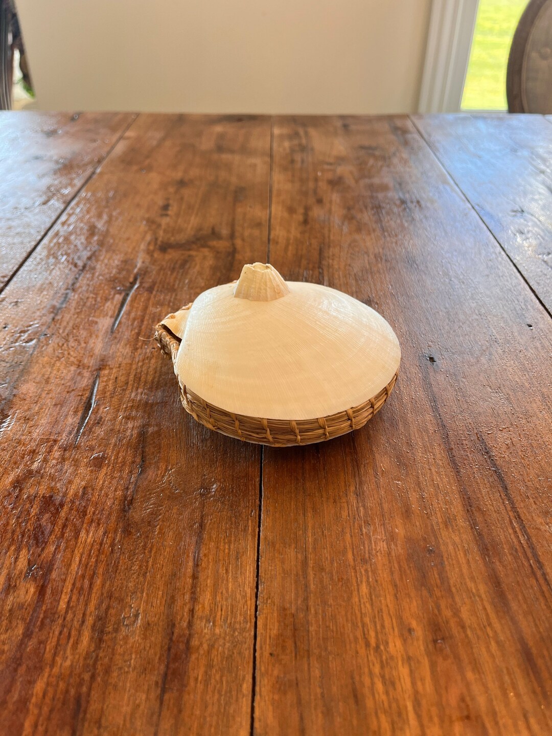 Vintage Hand-made Scallop Shell Box, Hand Sewn Sweet Grass and Rafia ...