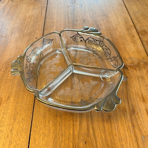 Antique Heisey Glass Empress Relish, Three Part Relish, Clear, Silver ...