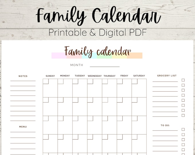 Family Calendar, Monthly and Weekly Family Planner, Printable Family ...
