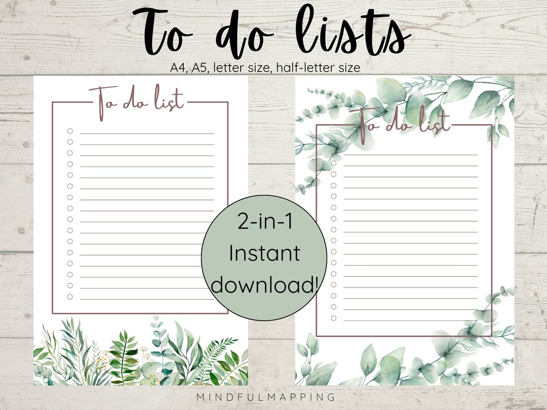 Botanical, to Do List Printable, Checklist, To-do Daily Productivity ...