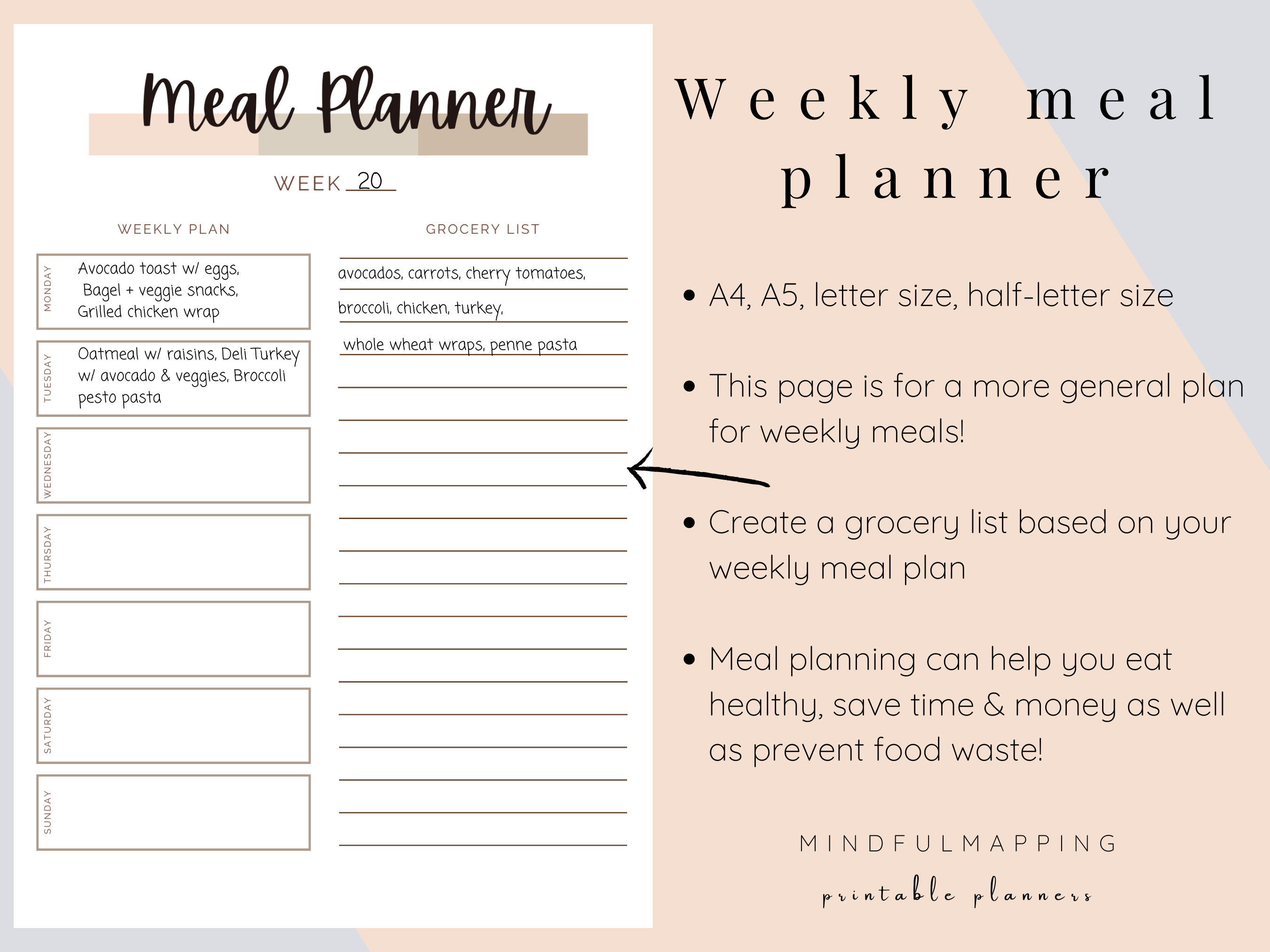 Instant Download Printable Weekly Meal Planner, Menu Planner, Fillable ...