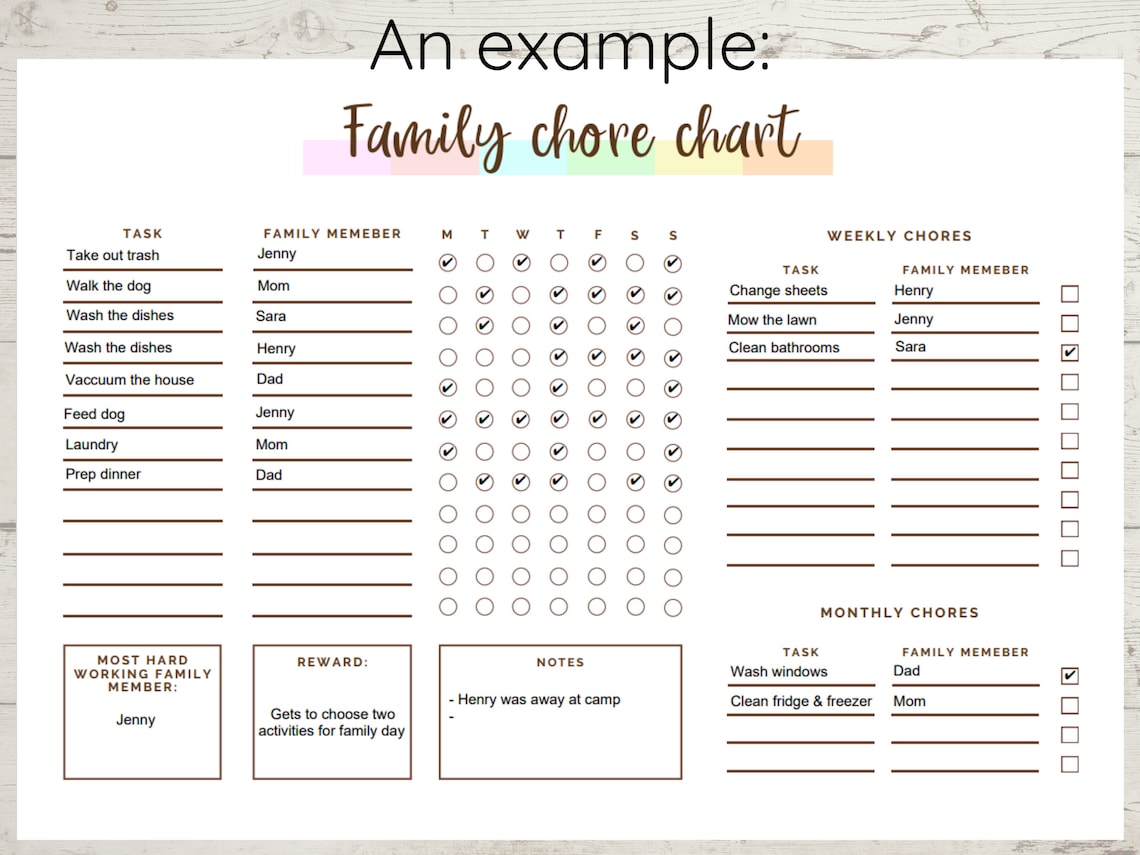 Family Chore Chart, Printable Chore Checklist, Family Checklist, Kids ...