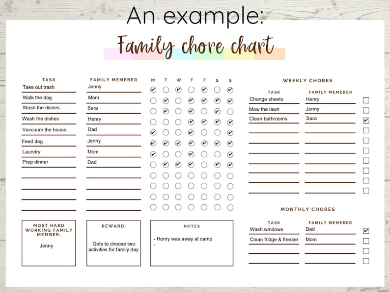 Family Chore Chart, Printable Chore Checklist, Family Checklist, Kids ...