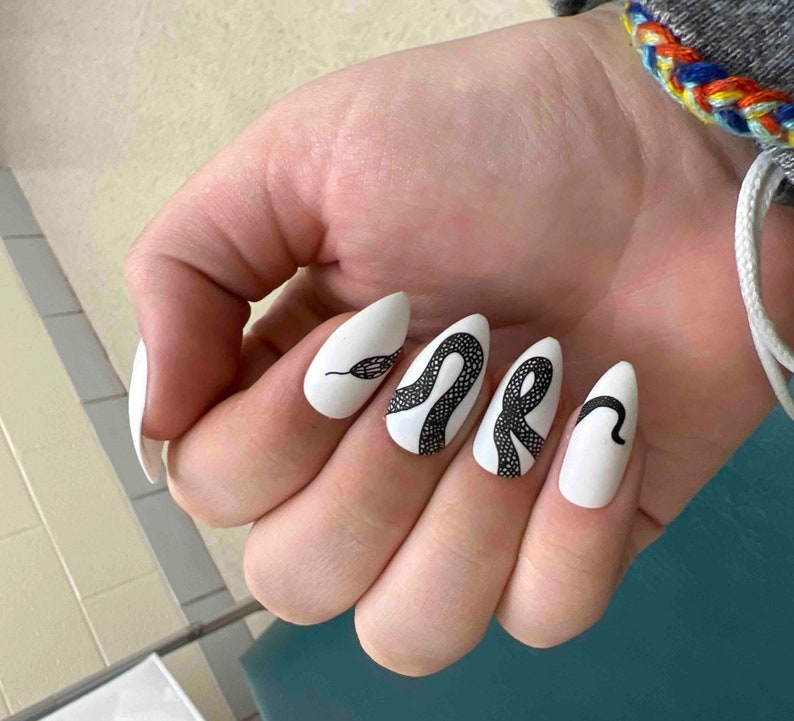 Snake Press on Halloween Nails| Long Oval Press on Nails | Halloween ...