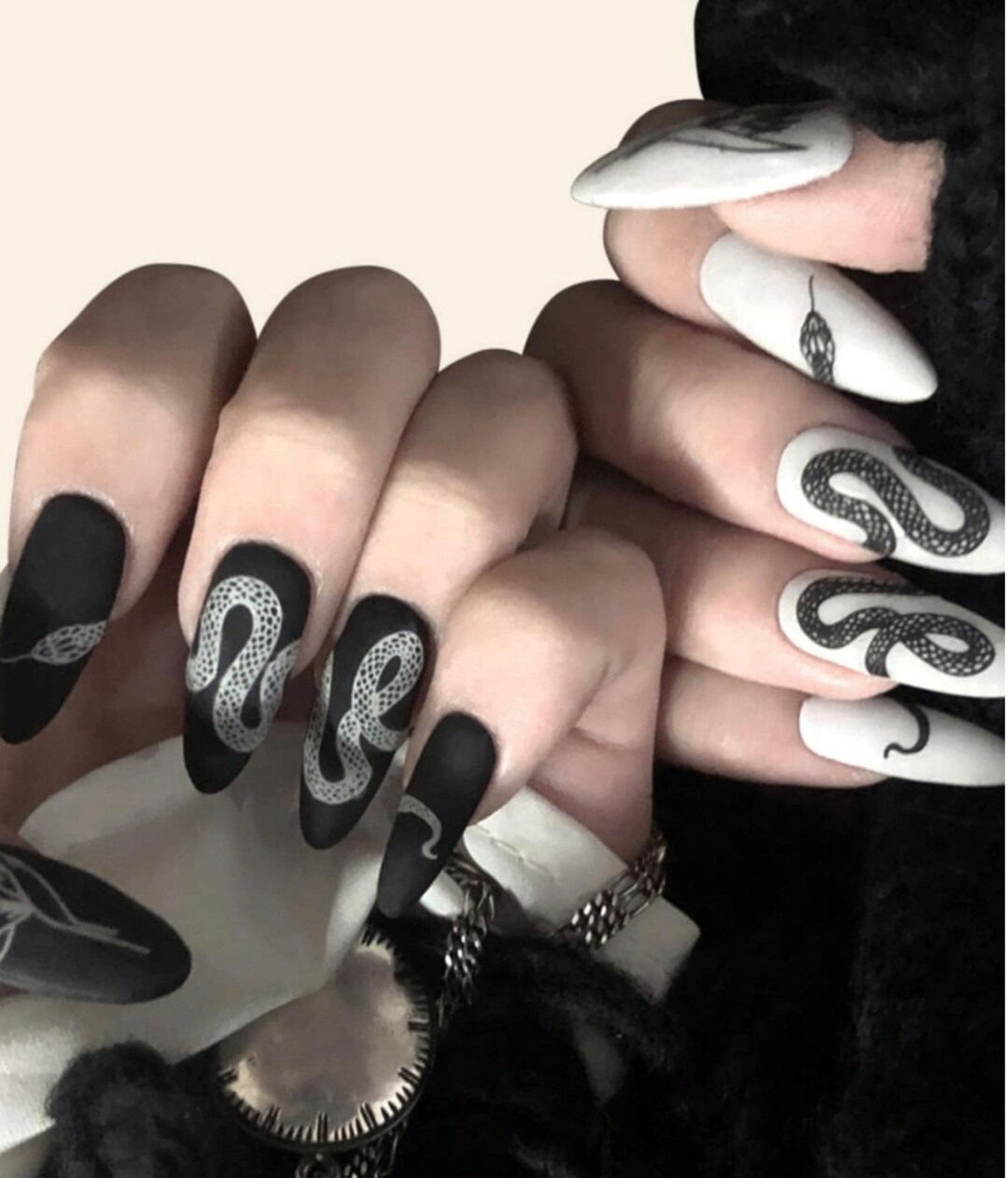 Snake Press on Halloween Nails| Long Oval Press on Nails | Halloween ...