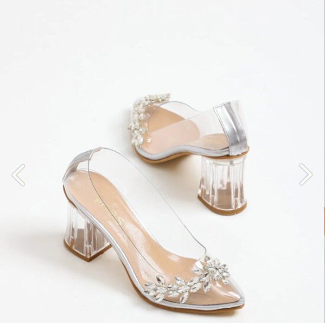 Princess Shoes Cinderella Shoes Transparent Shoes Short Heeled Shoes ...