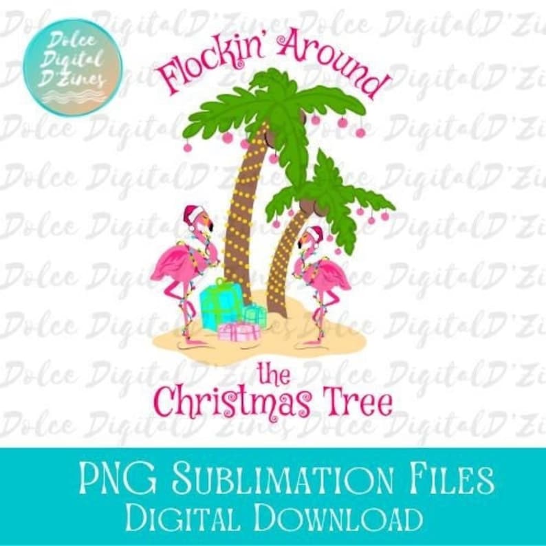 Funny Christmas Flamingo PNG, Flockin' Around the Christmas Tree Design ...