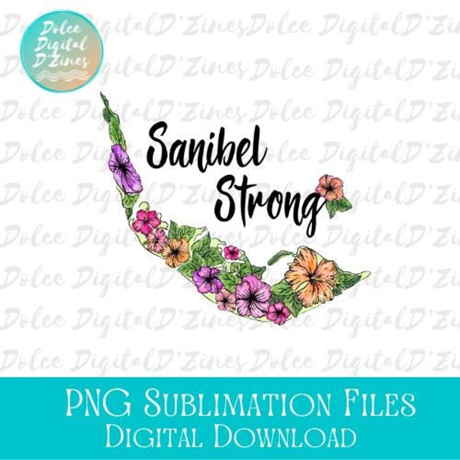 Sanibel Strong Watercolor Hibiscus PNG, Sanibel Island Map Design ...