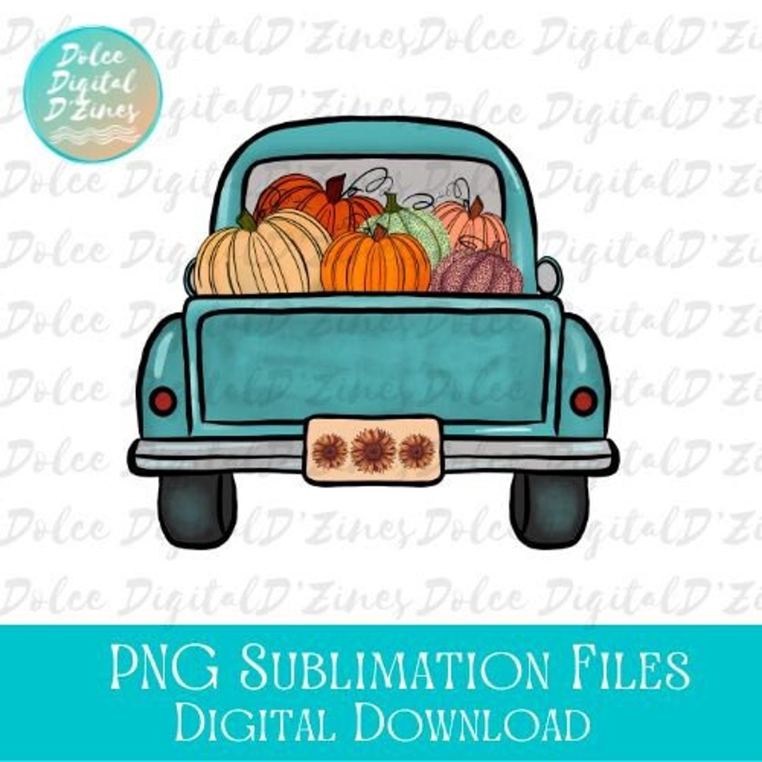 Blue Truck With Pumpkins Fall PNG, Pick up Truck Png, Fall Truck Design ...
