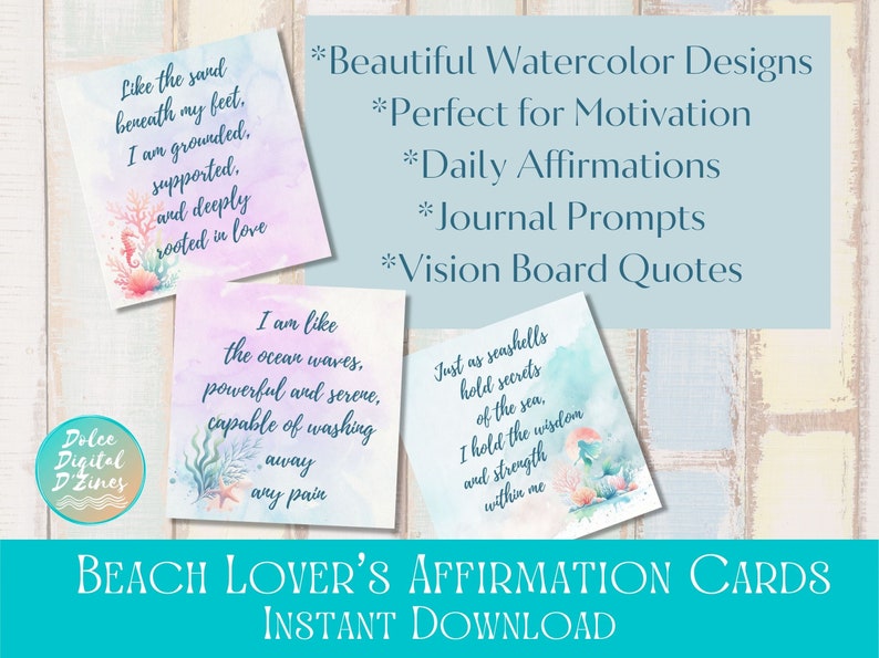 Printable Affirmation Cards for Beach Lovers, Daily Affirmations ...