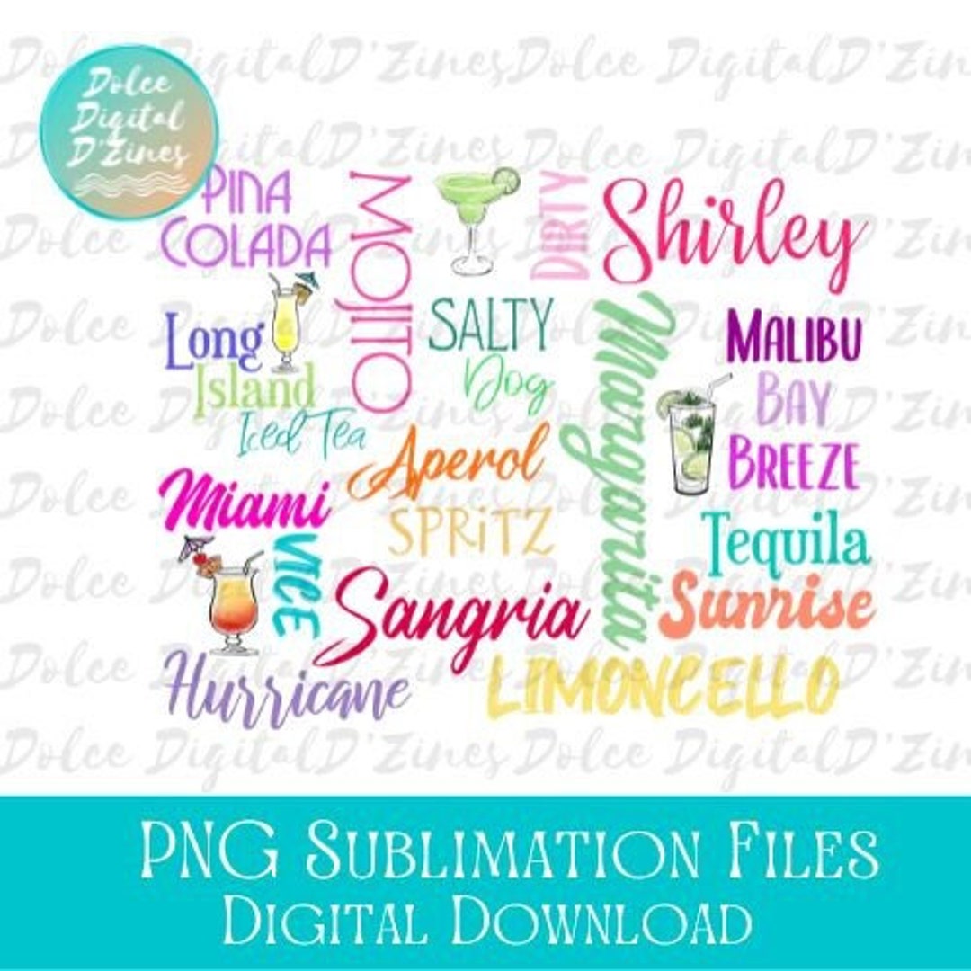 Summer Cocktails PNG, Colorful Drink Names PNG, Cocktail Sublimation ...