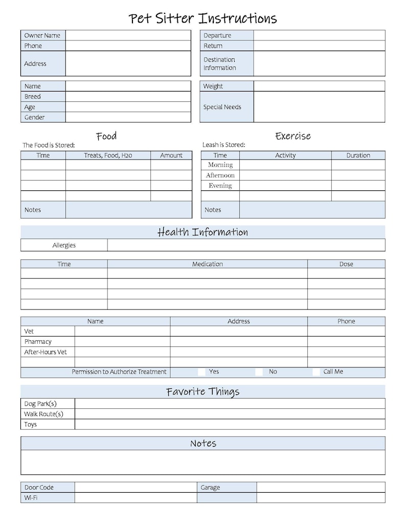 Editable Digital Dog Sitter Notes, Dog Care Instructions Template - Etsy