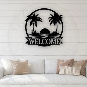Custom Beach Sunset Metal Sign II Metal Welcome Outdoor Sign, Beach ...