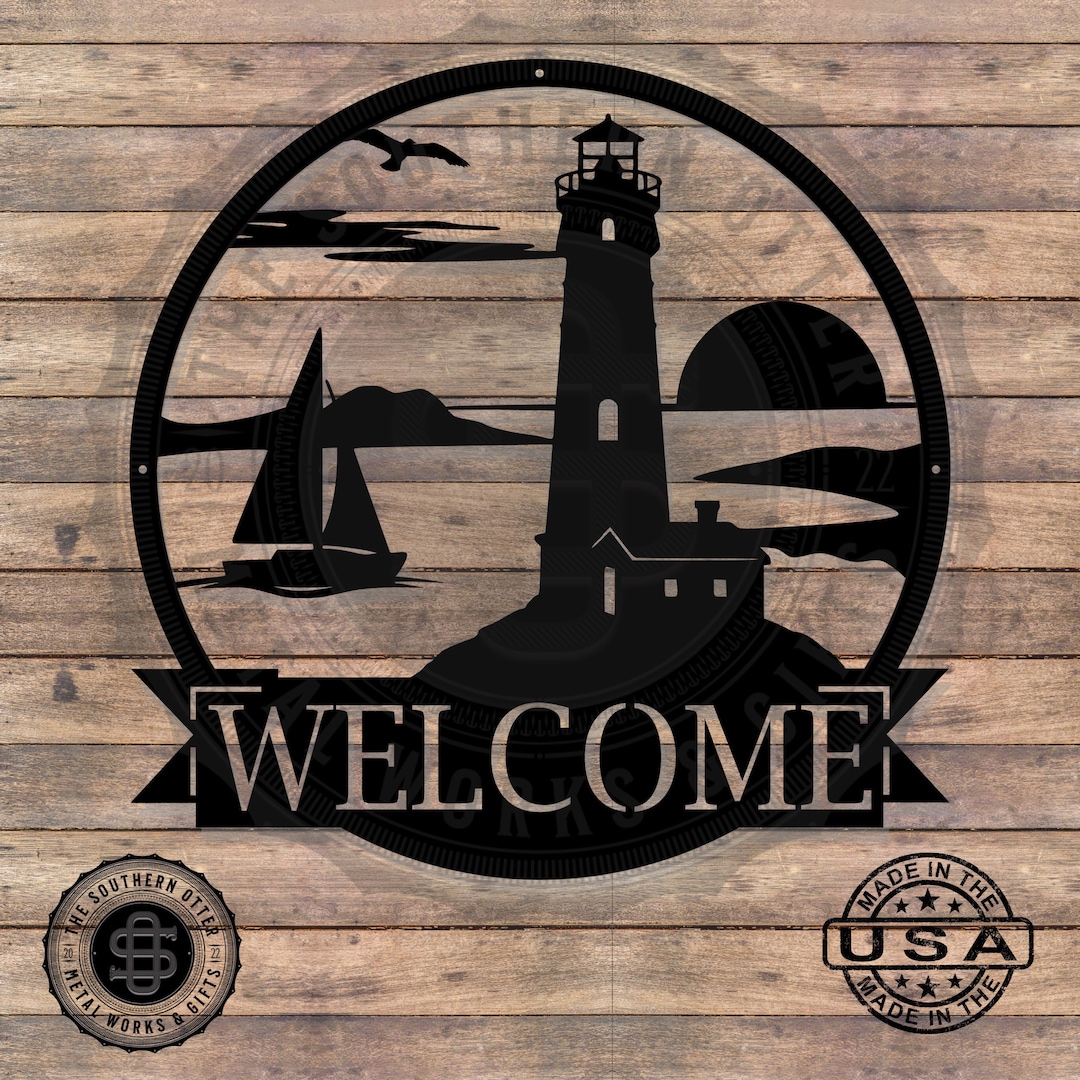 Custom Lighthouse Scene Metal Sign II Metal Outdoor Sign, Beach House ...
