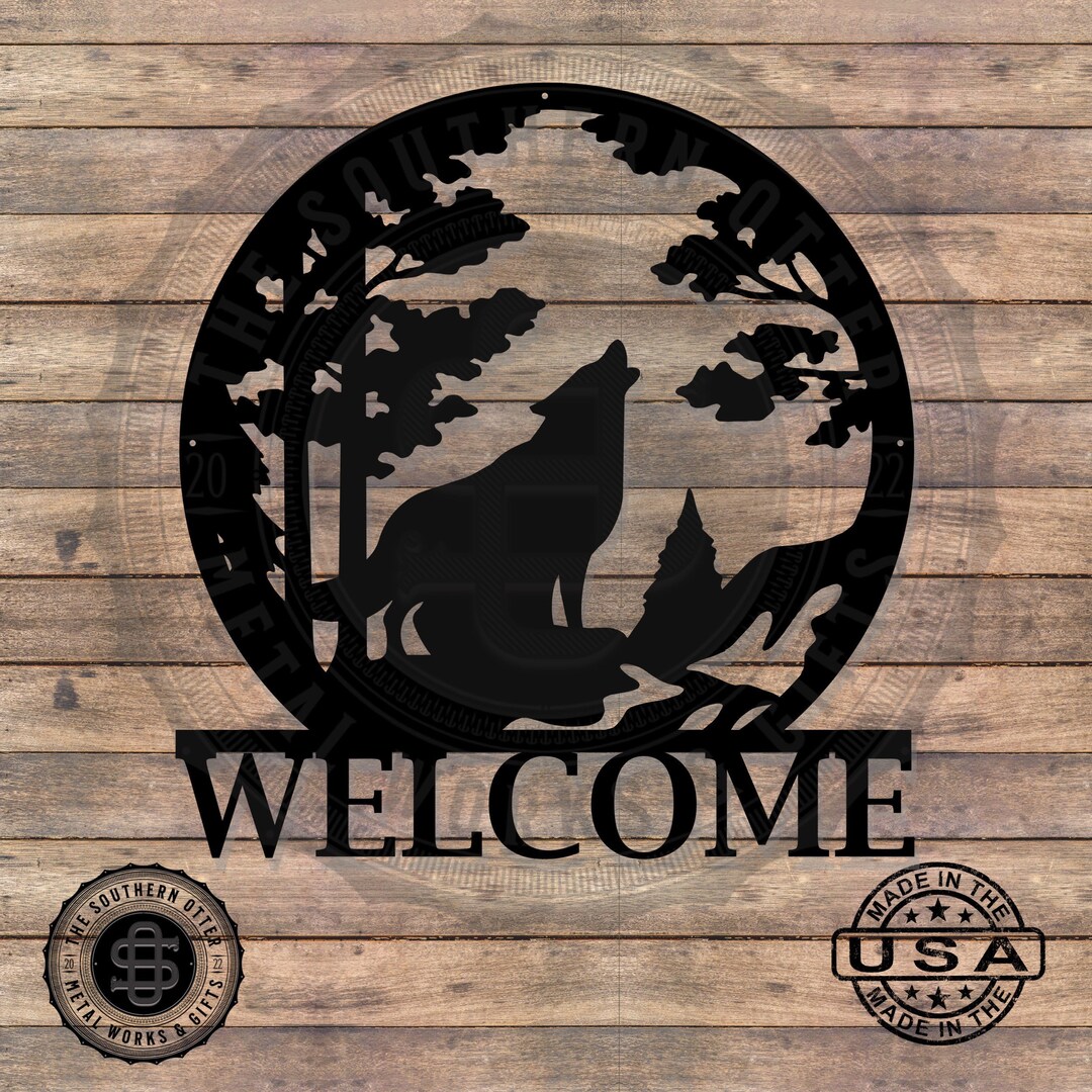 Custom Wolf Howling Metal Sign II Metal Welcome Outdoor Sign, Cabin ...
