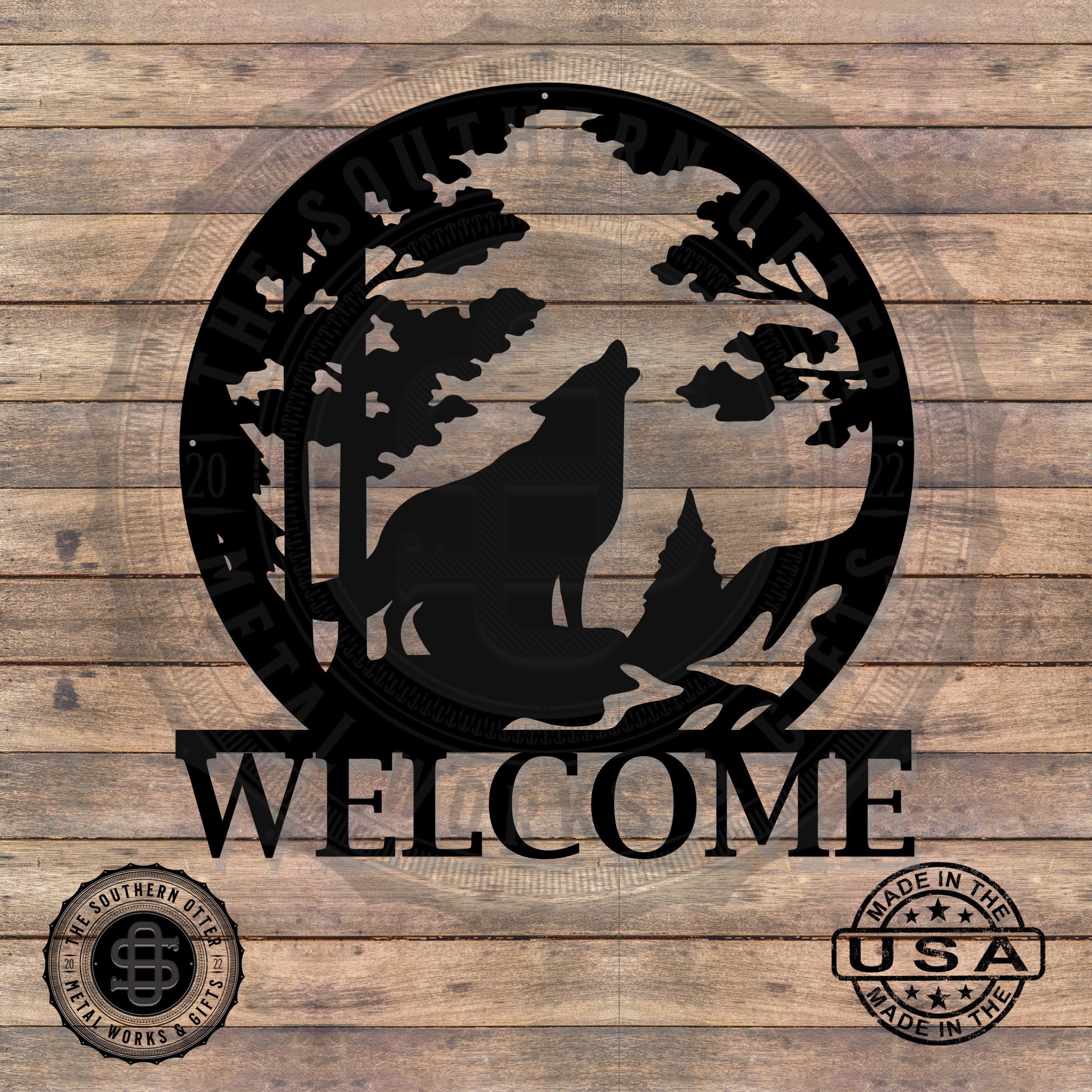 Custom Wolf Howling Metal Sign II Metal Welcome Outdoor Sign, Cabin ...