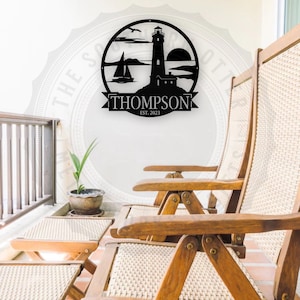 Custom Lighthouse Scene Metal Sign II Metal Outdoor Sign, Beach House ...