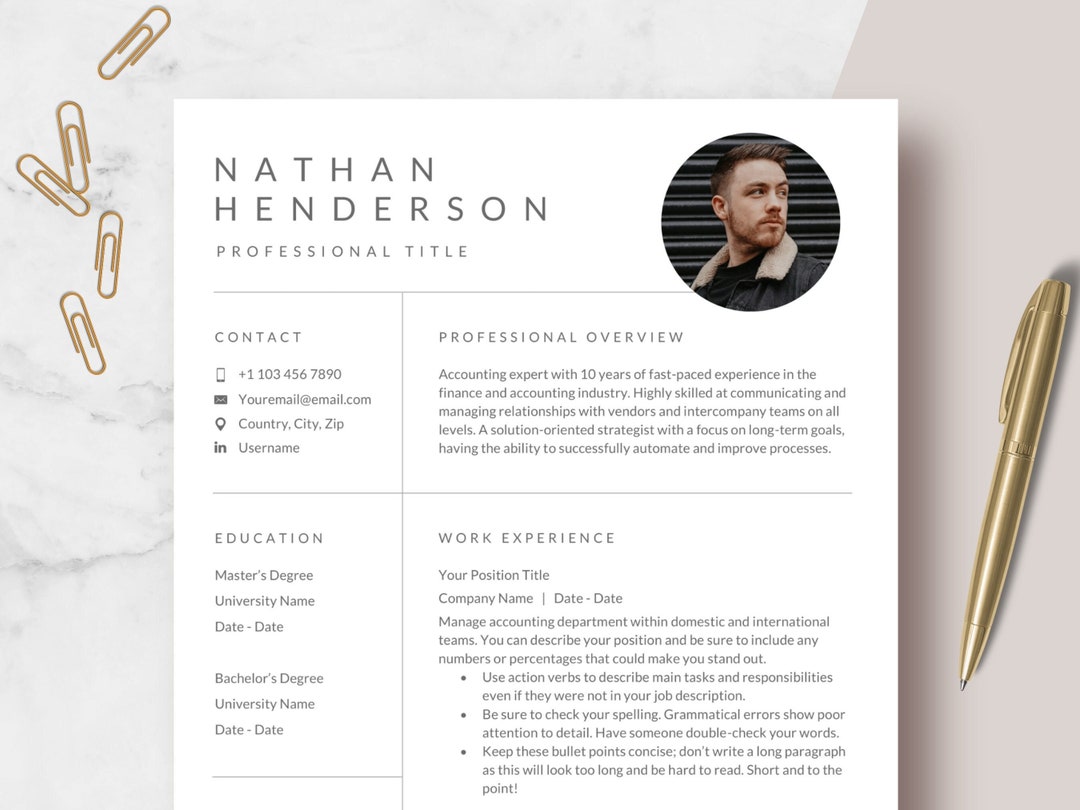 Resume With Photo, Modern Resume Template for Pages, CV Template ...