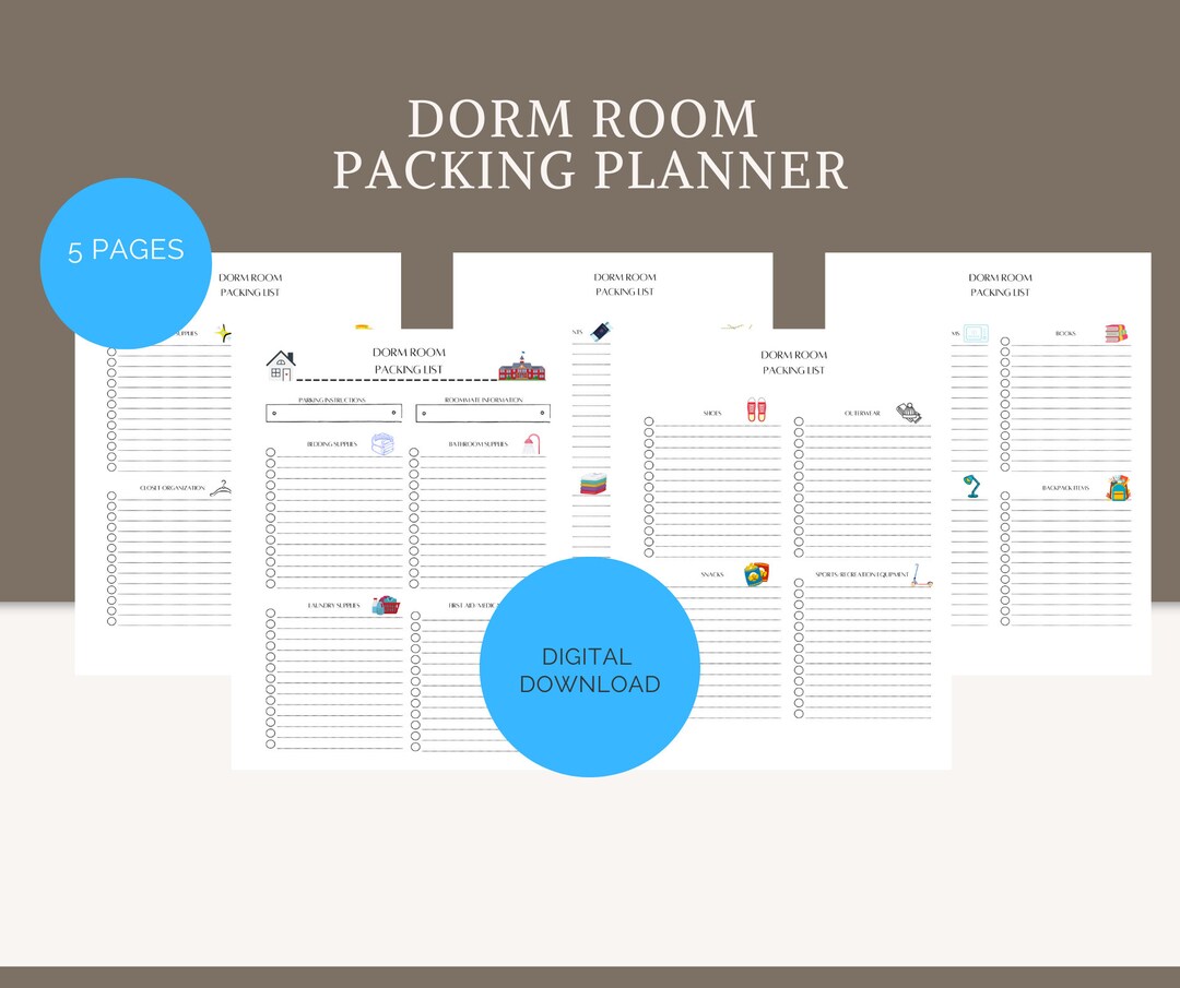 Dorm Room Essentials Planner PDF | Moving Checklist Printable | Digital ...