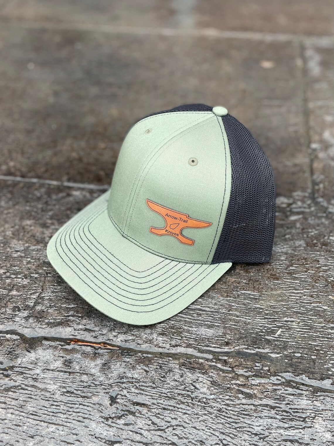 Arrow Trail Knives Leather Patch Trucker Style Hat Anvil Patch Black ...
